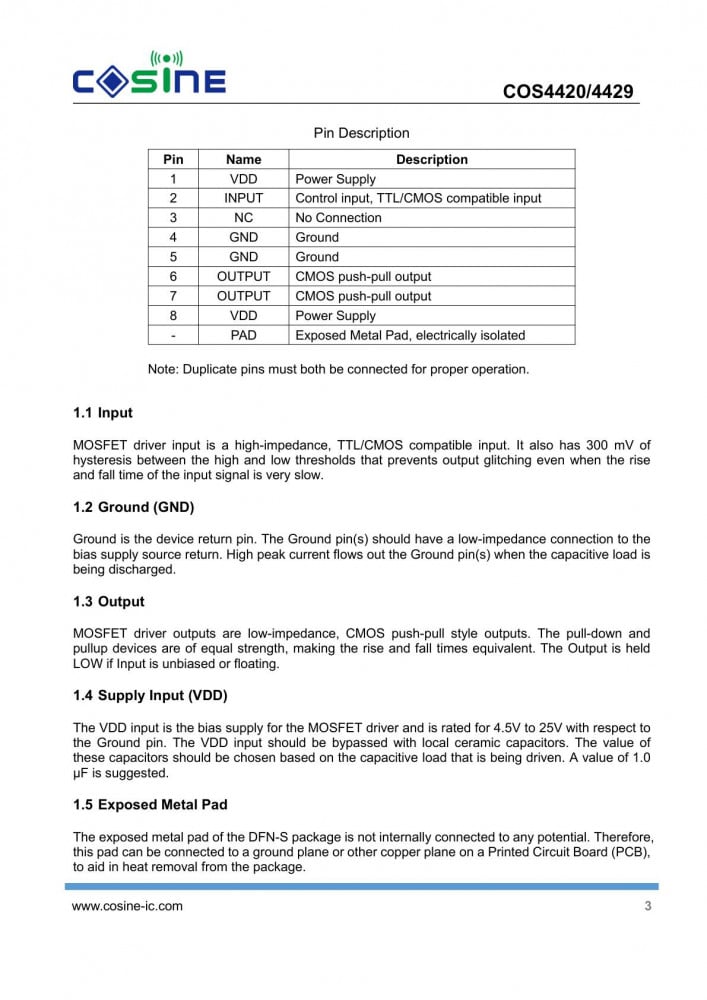 COS4429SR datasheet page 3