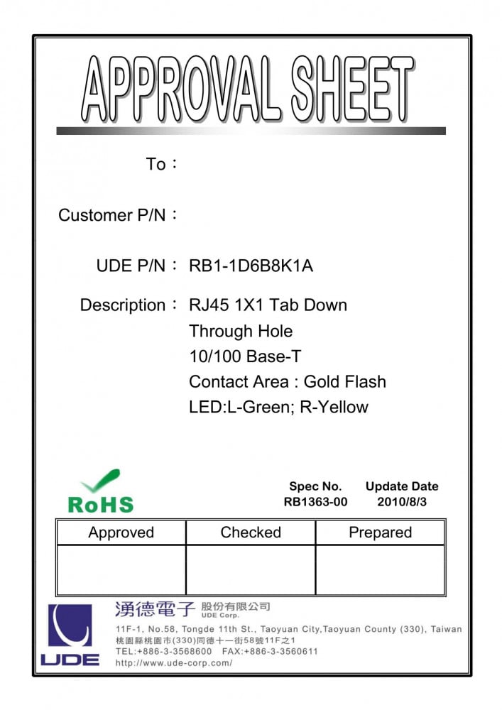 RB1-1D6B8K1A approval sheet page 1