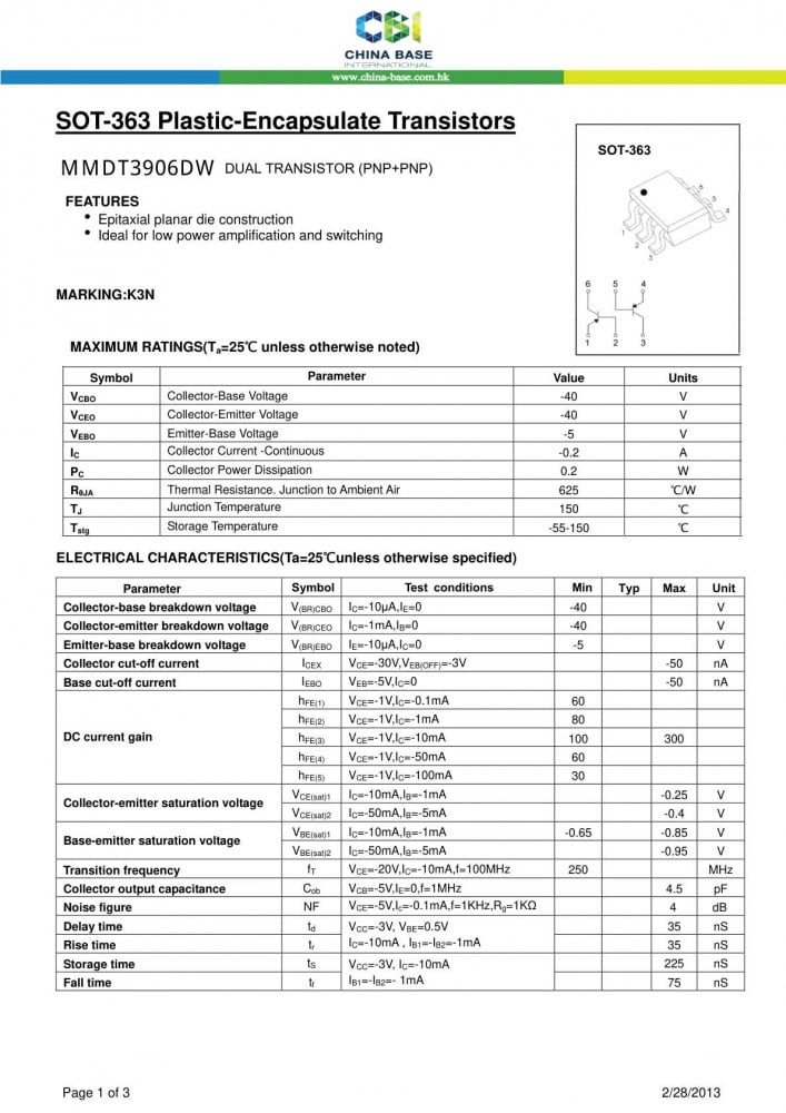 MMDT3906DW datasheet page 1