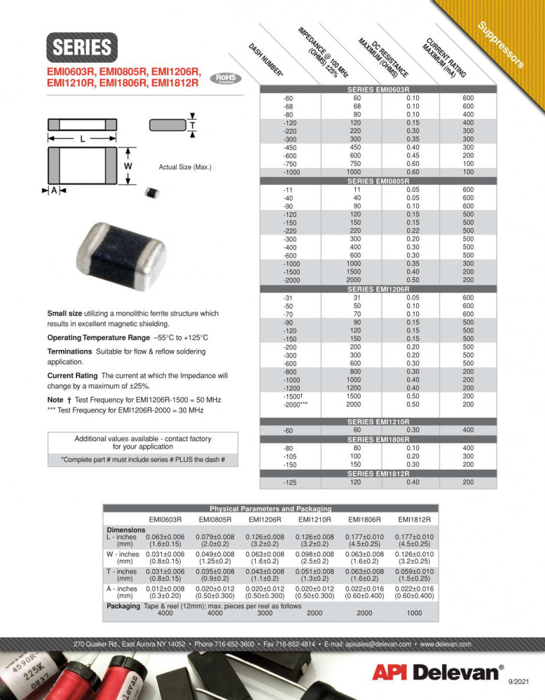 API Delevan EMI series datasheet page