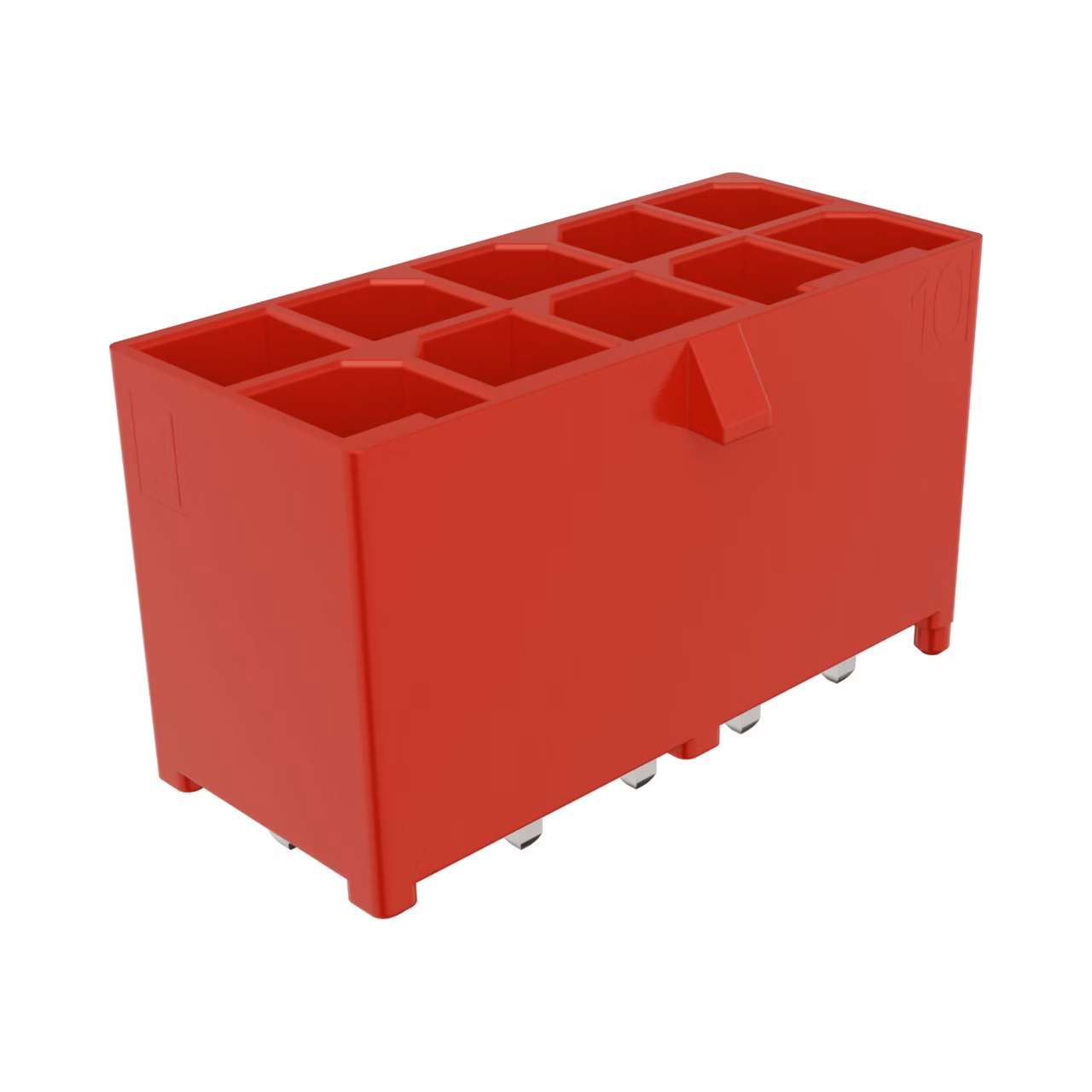 Mega-Fit Slim ColorLock Vertical Header without Crush Pegs, 5.70mm Pitch, Through Hole, Dual Row, 10 Circuits, Matte Tin (Sn) Plating, 2.93mm Tail Length, Glow-Wire Capable, Tray, Red for sale