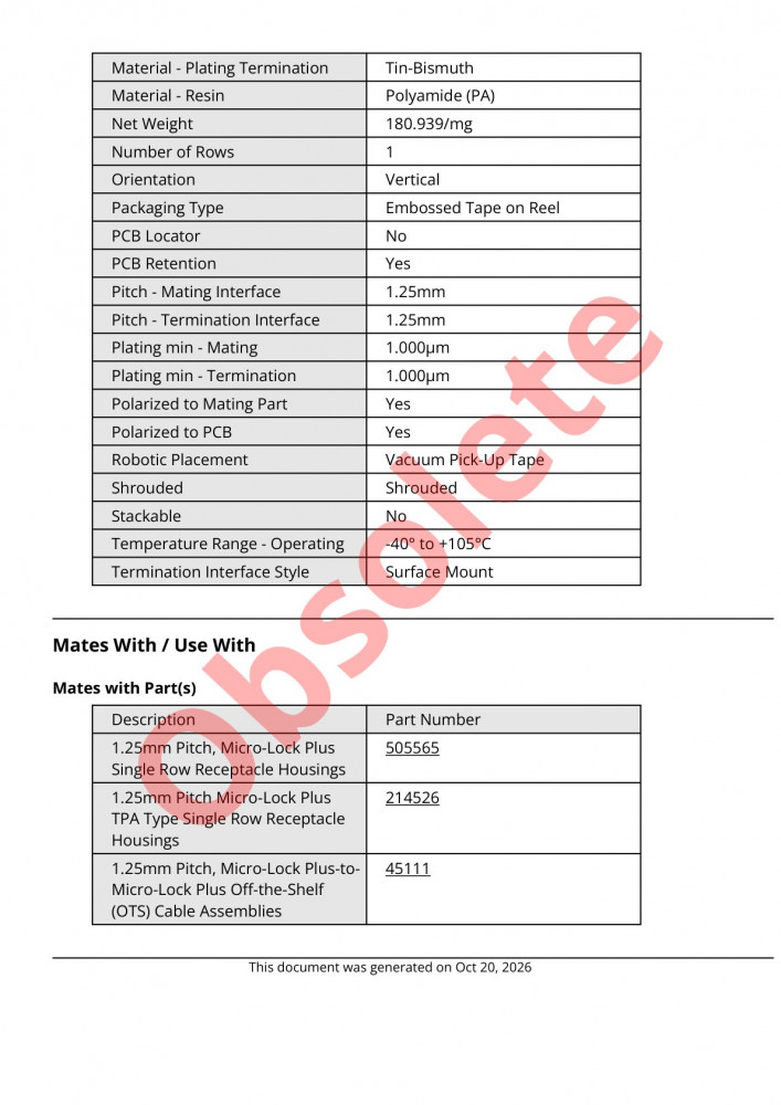 Technical document page 3 for MOLEX 5055680576