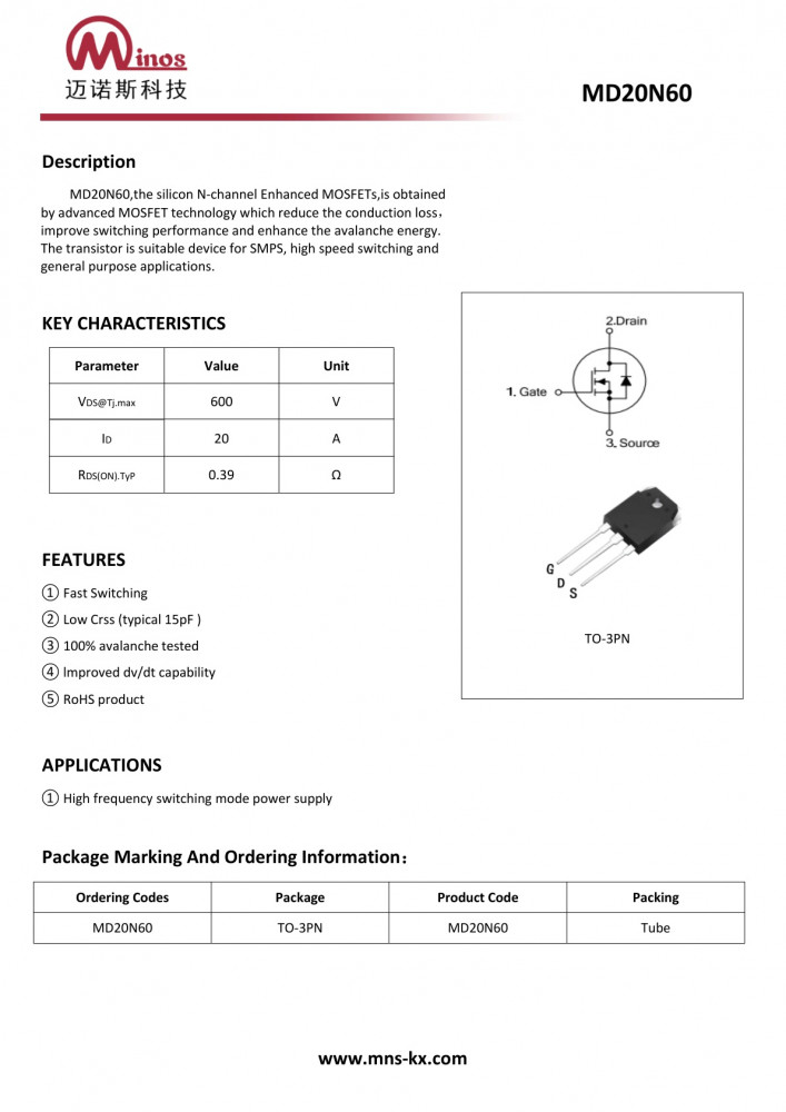 MD20N60 datasheet page 1