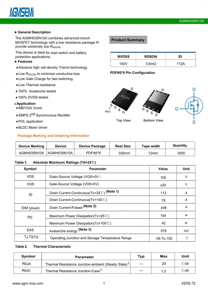 AGMH035N10A datasheet page 1
