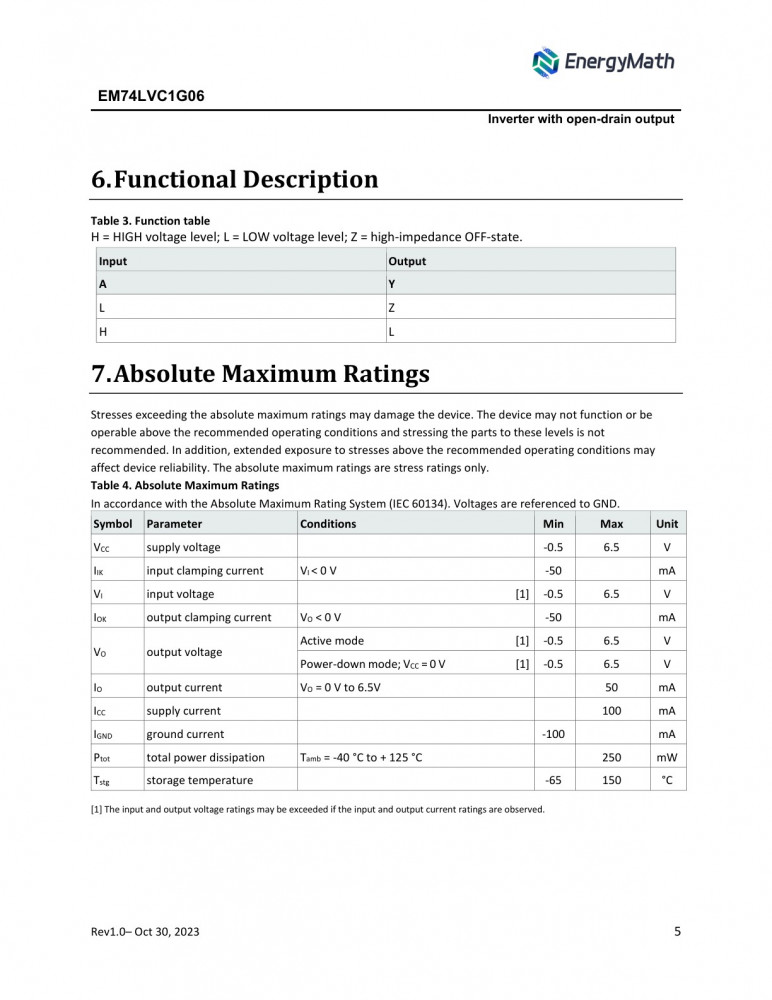 EM74LVC1G06GV datasheet page 5