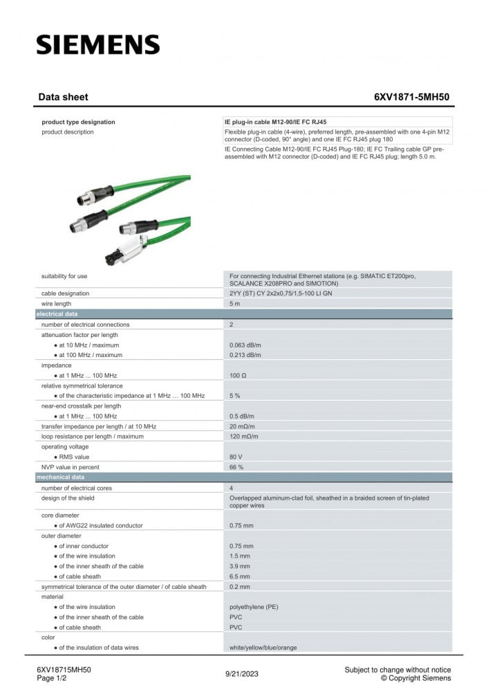 SIEMENS 6XV18715MH50 datasheet page 1