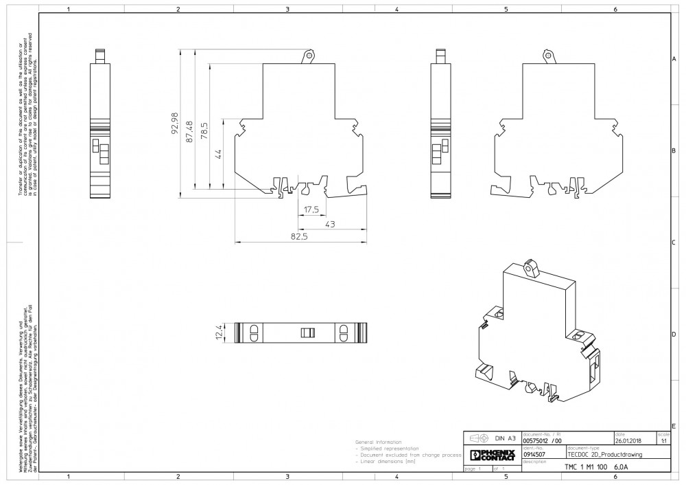 Phoenix Contact 0914507 TMC 1 M1 100 6,0A technical drawing