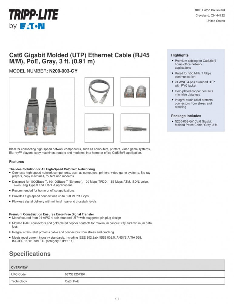 N200-003-GY technical document page 1