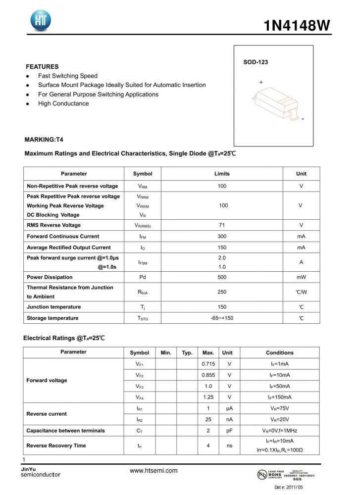 1N4148W datasheet page 1