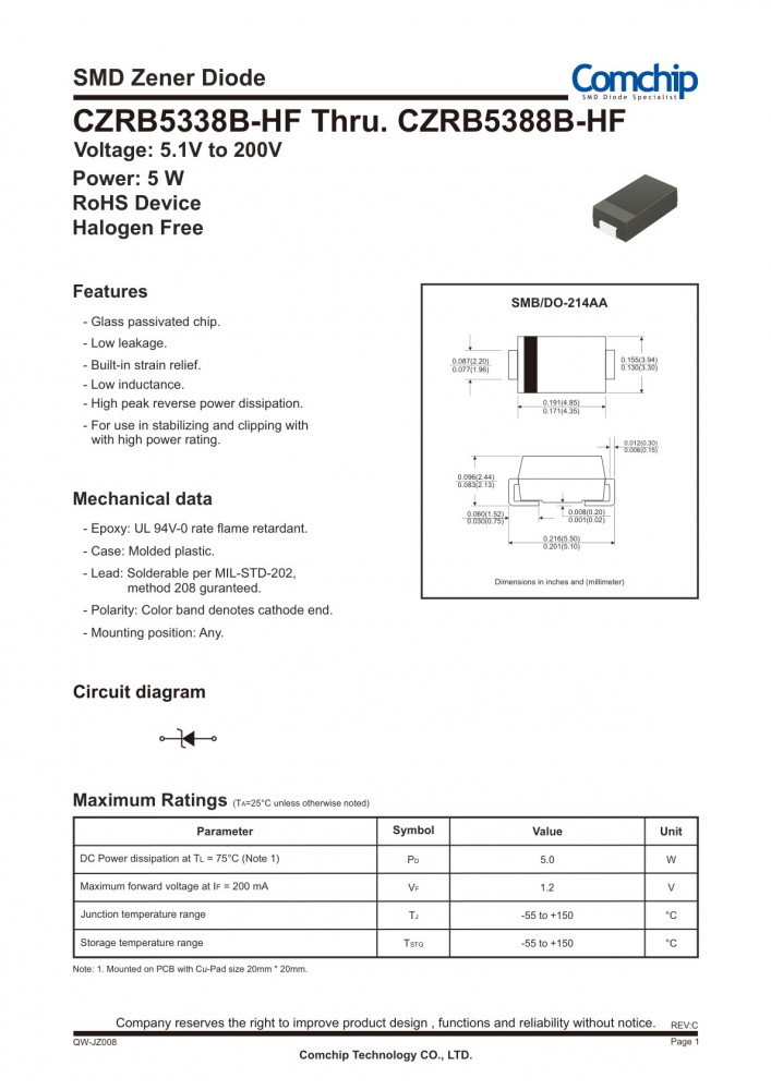 CZRB5370B-HF datasheet page 1