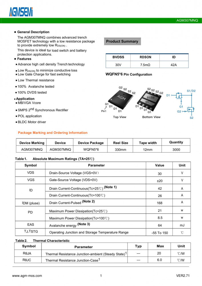 AGM307MNQ datasheet page 1