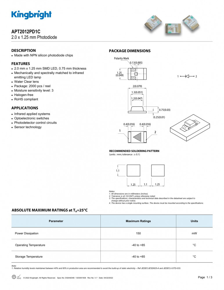 APT2012PD1C datasheet page 1