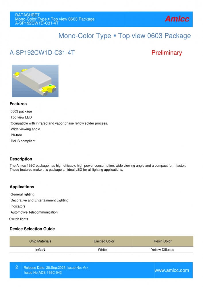 A-SP192CW1D-C31-4T datasheet page 2