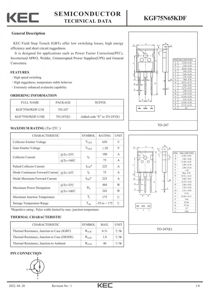 KGF75N65KDF-U/H datasheet page 1