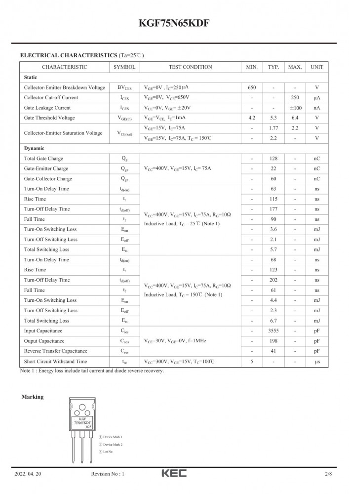 KGF75N65KDF-U/H datasheet page 2