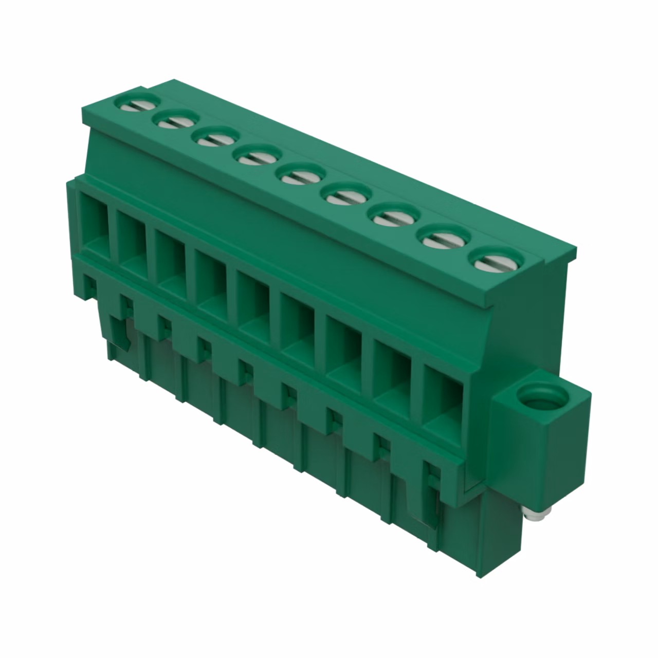 5.00mm Pitch Eurostyle Vertical Plug, with Retention Screws and Standard  Imprinting, Front Wire Entry, Green Housing, Gold (Au) Plated, 9 Circuits for sale
