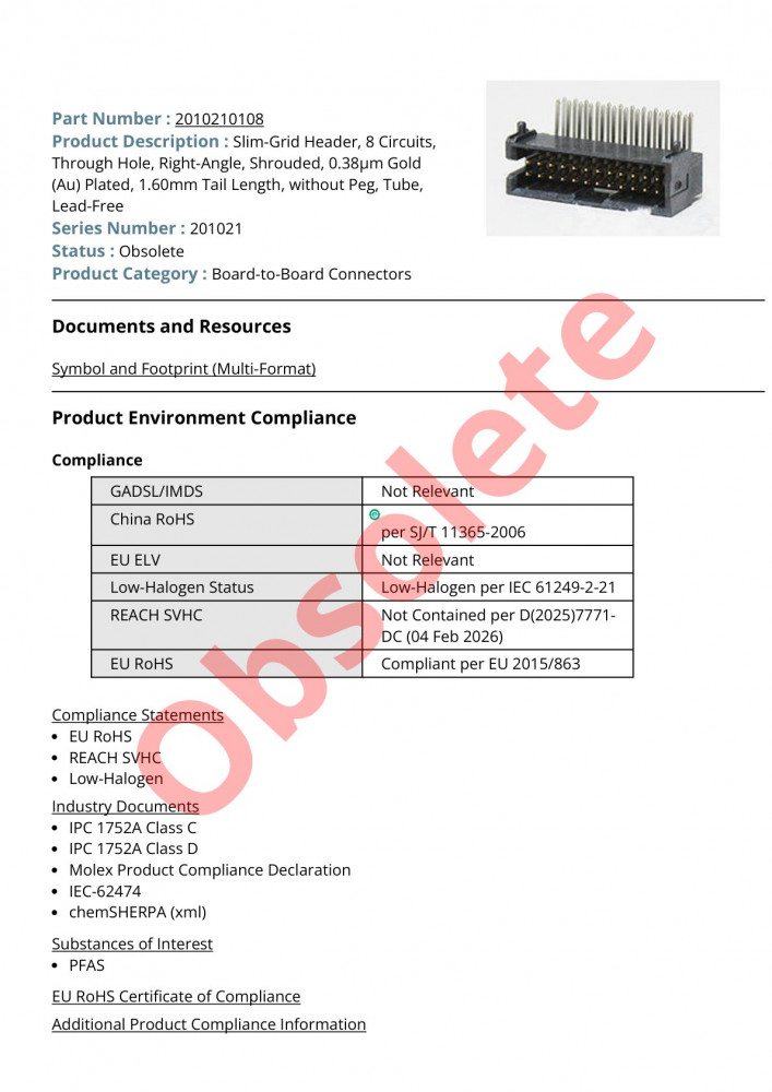 MOLEX 2010210108 document image, page 1