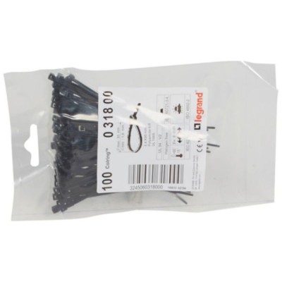 Black cable tie Colson U.V. protected with internal teeth width 9mm and lenght 185 mm