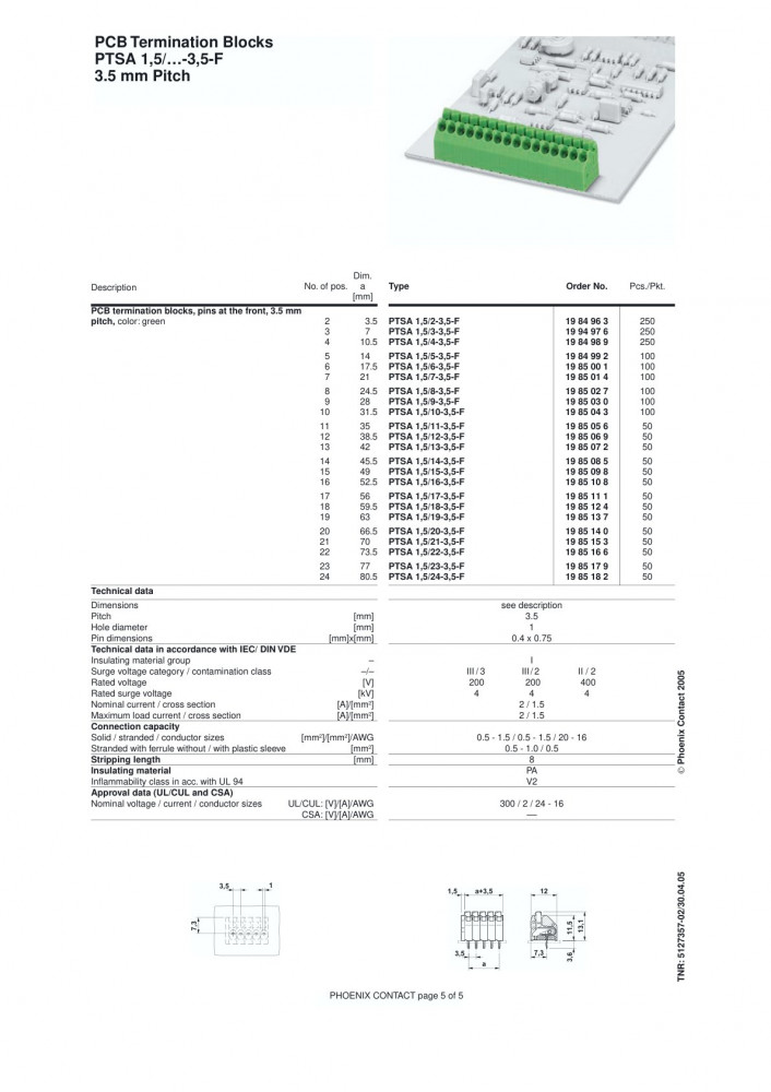 Phoenix Contact PTSA terminal block technical document page 5