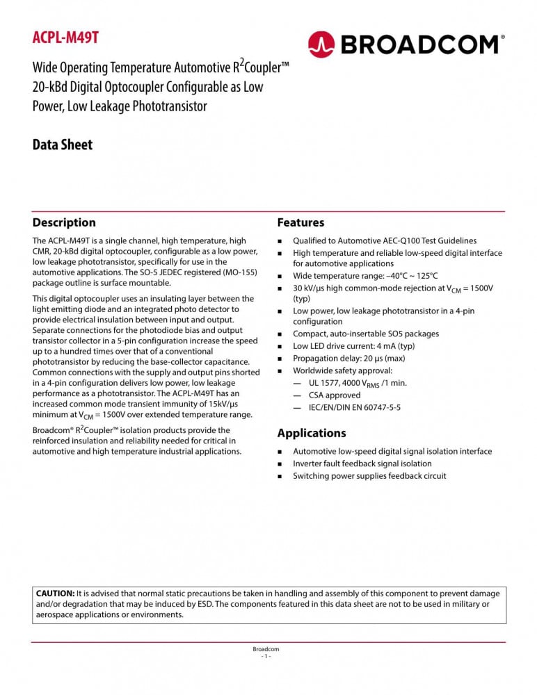 ACPL-M49T datasheet page 1