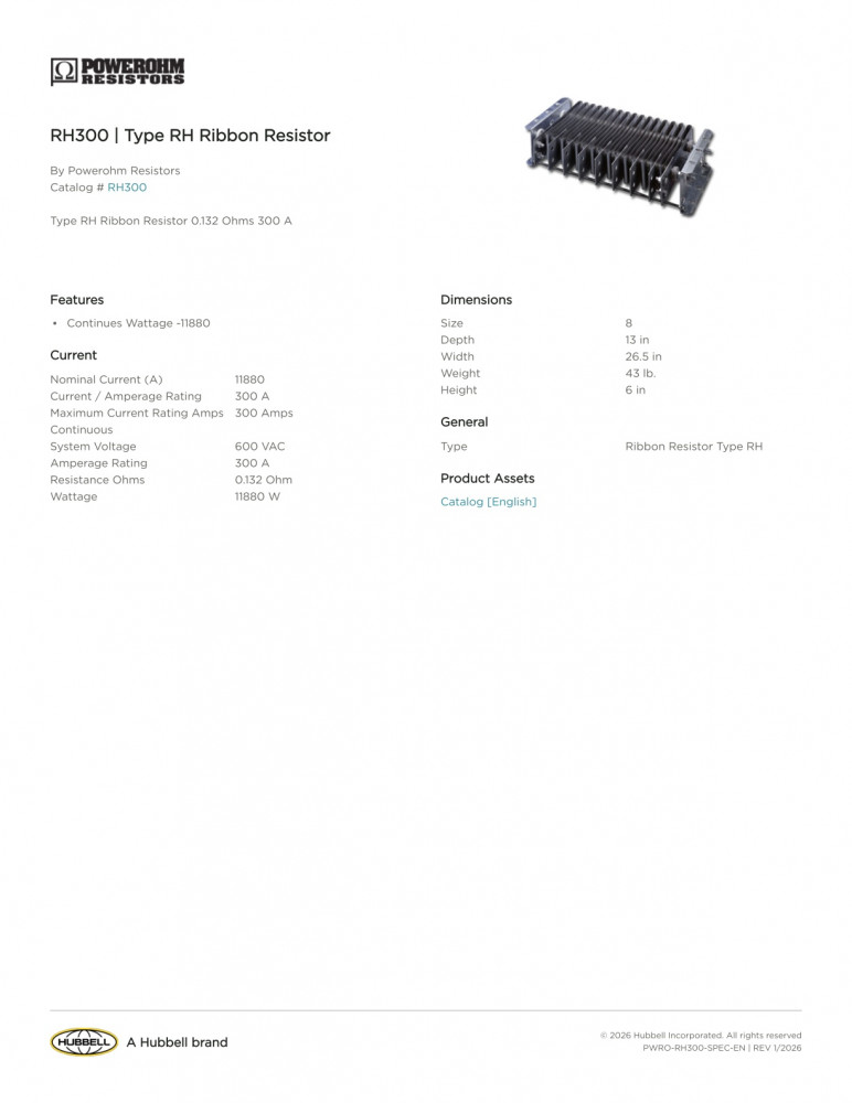 RH300 Type RH ribbon resistor technical document preview