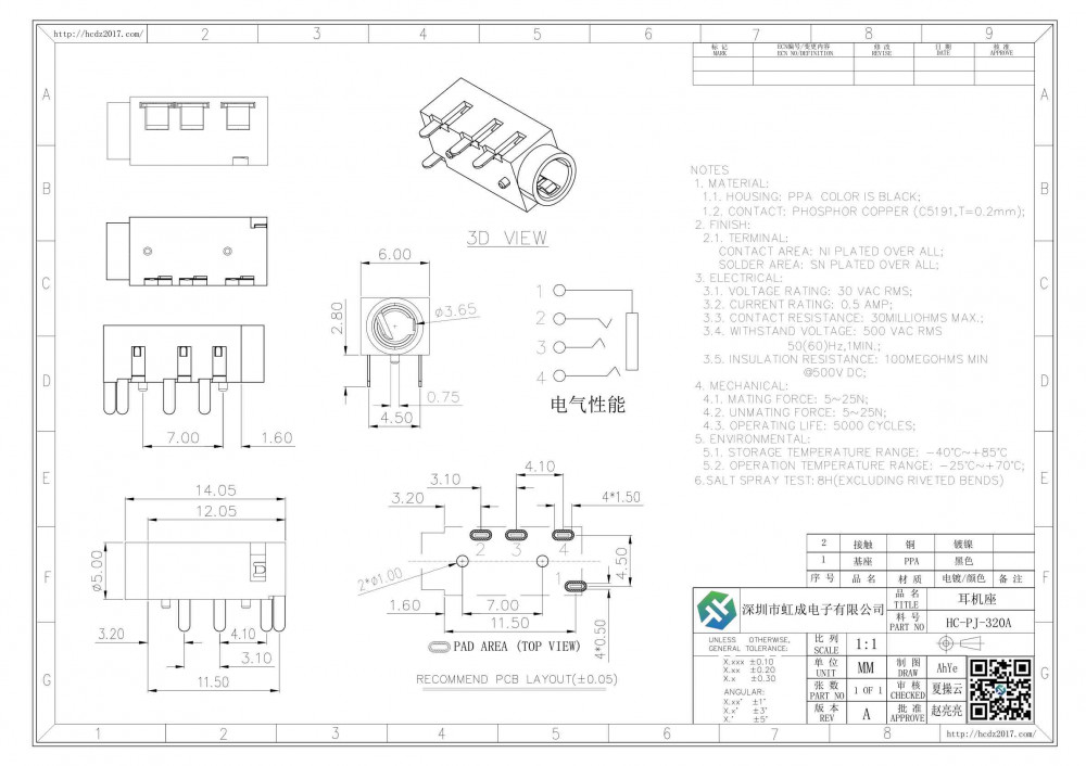 HC-PJ-320A technical drawing page