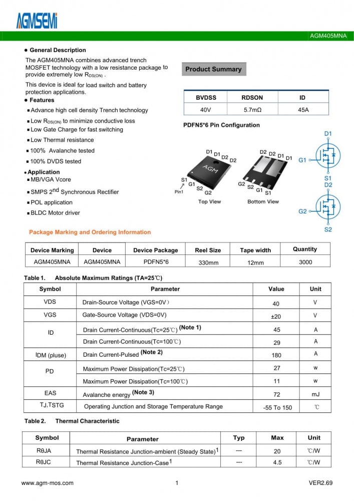 AGM405MNA datasheet page 1