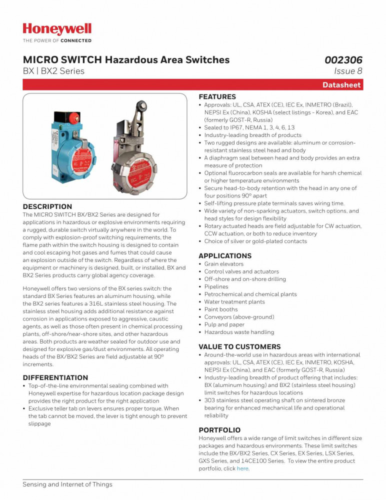 Honeywell BX/BX2 datasheet page 1