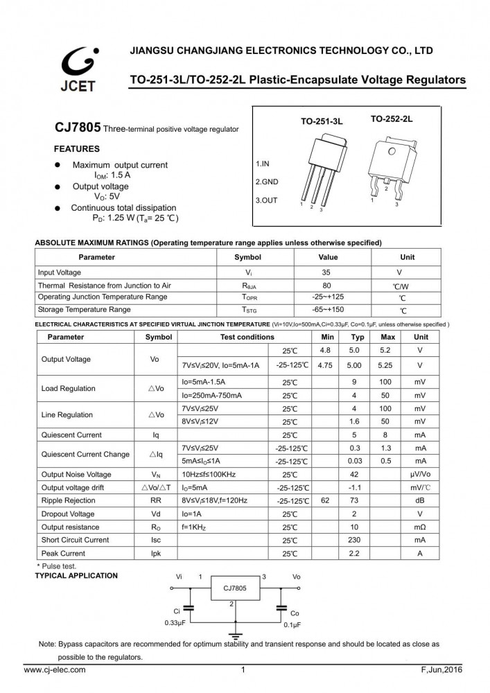 CJ7805 3% datasheet page 1
