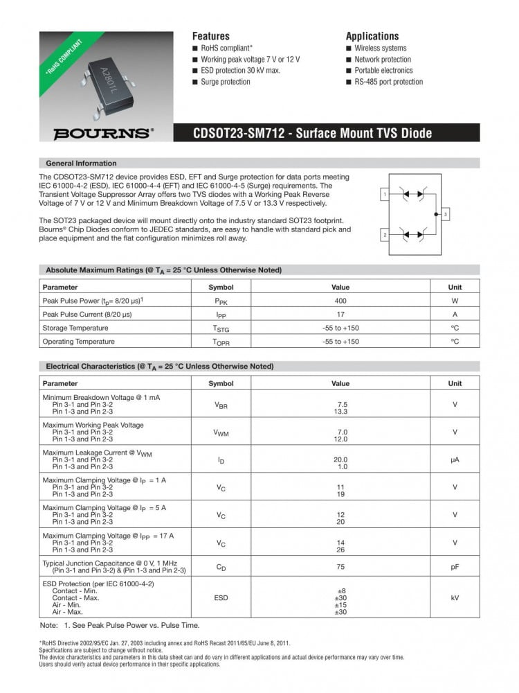 CDSOT23-SM712 datasheet page 1