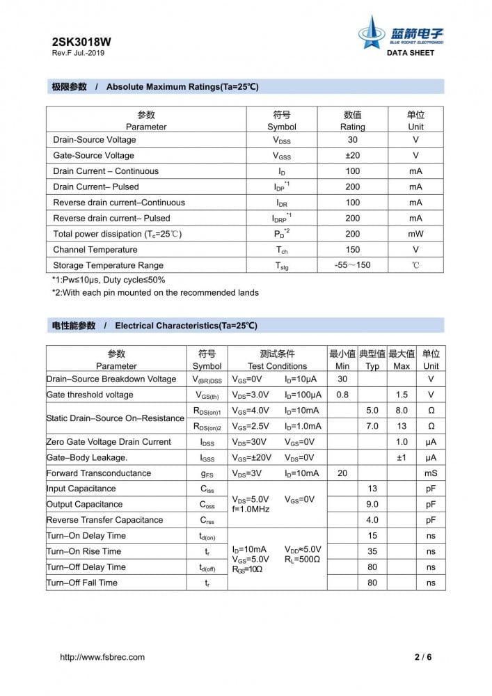 2SK3018W datasheet page 2