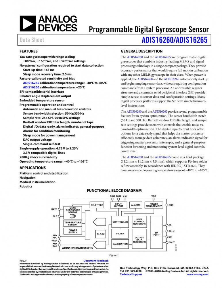ADIS16260 datasheet page 1