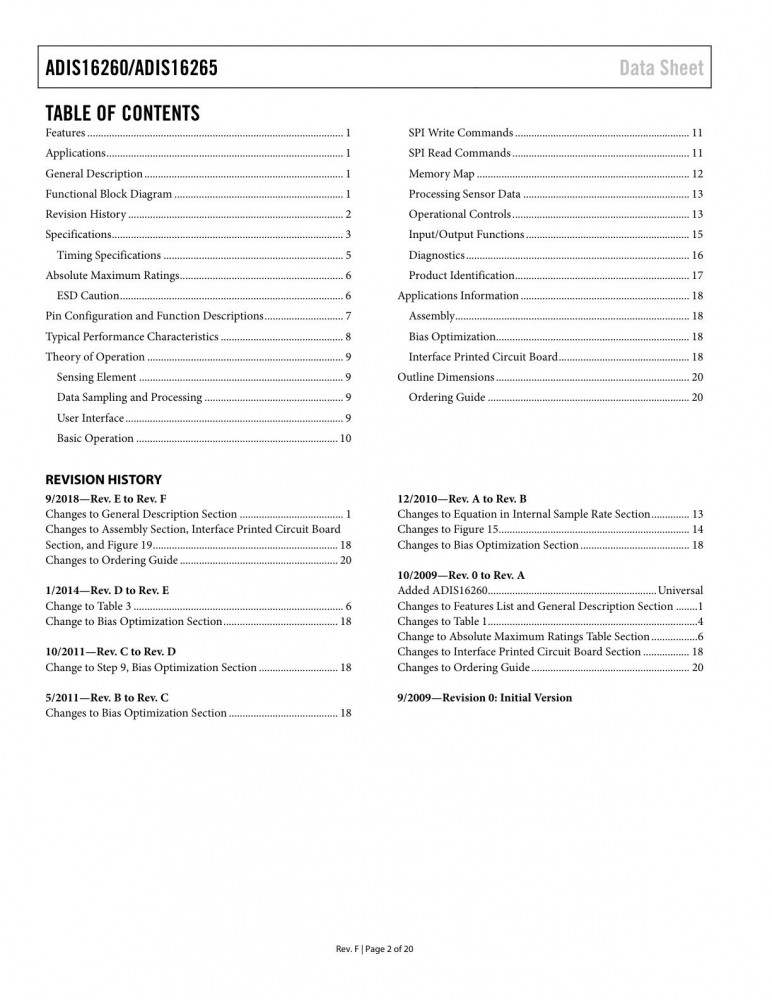 ADIS16260 datasheet page 2