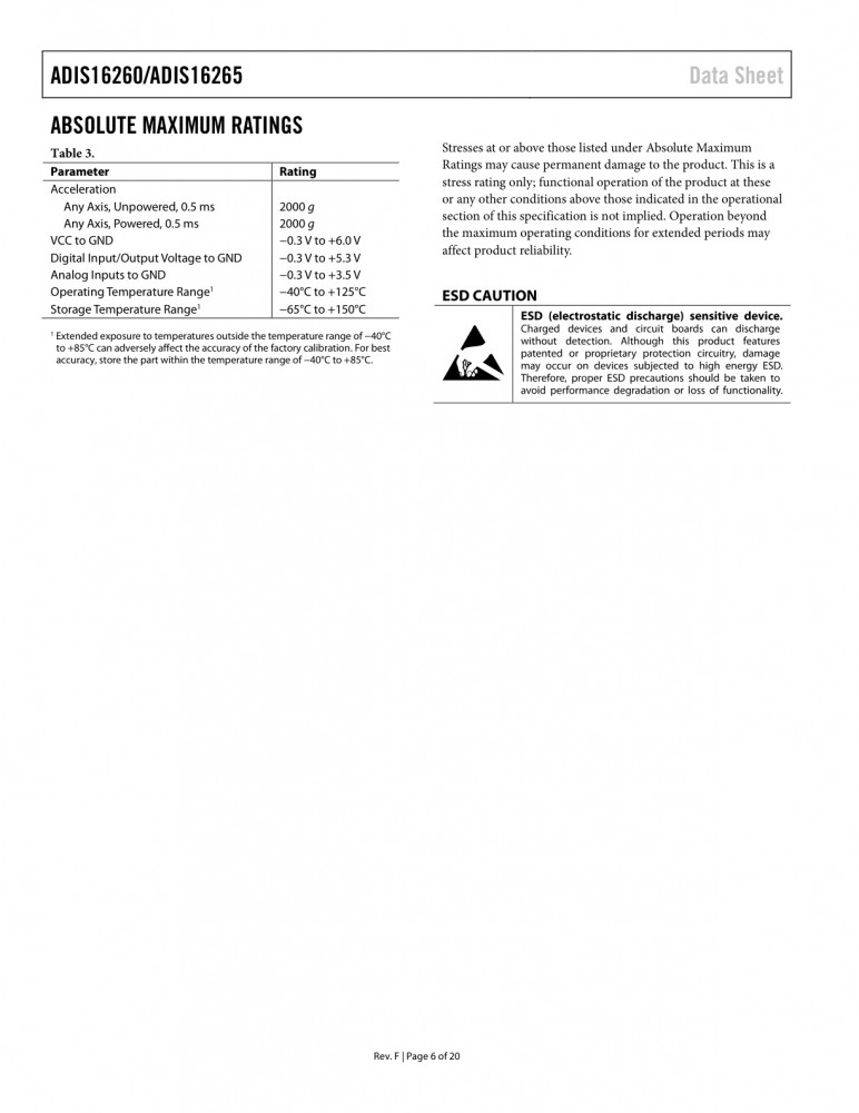 ADIS16260 datasheet page 6