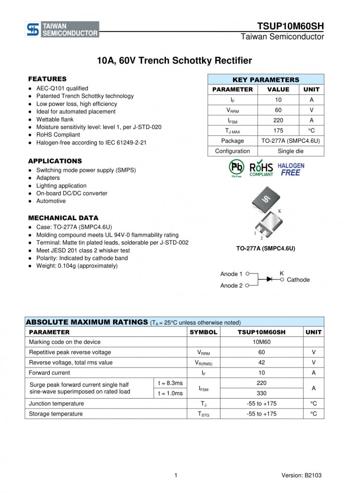 TSUP10M60SH datasheet page 1