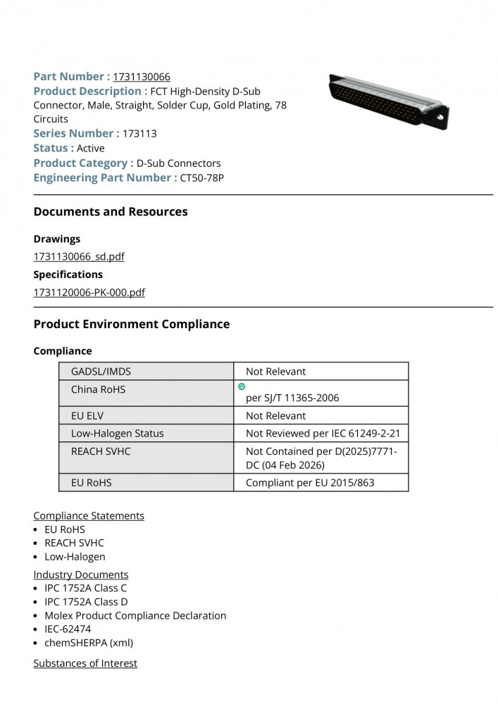 MOLEX 1731130066 technical drawing page 1
