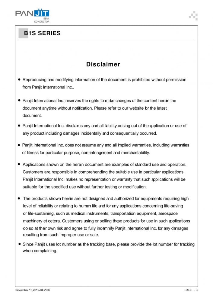 PANJIT B1S series datasheet page 5