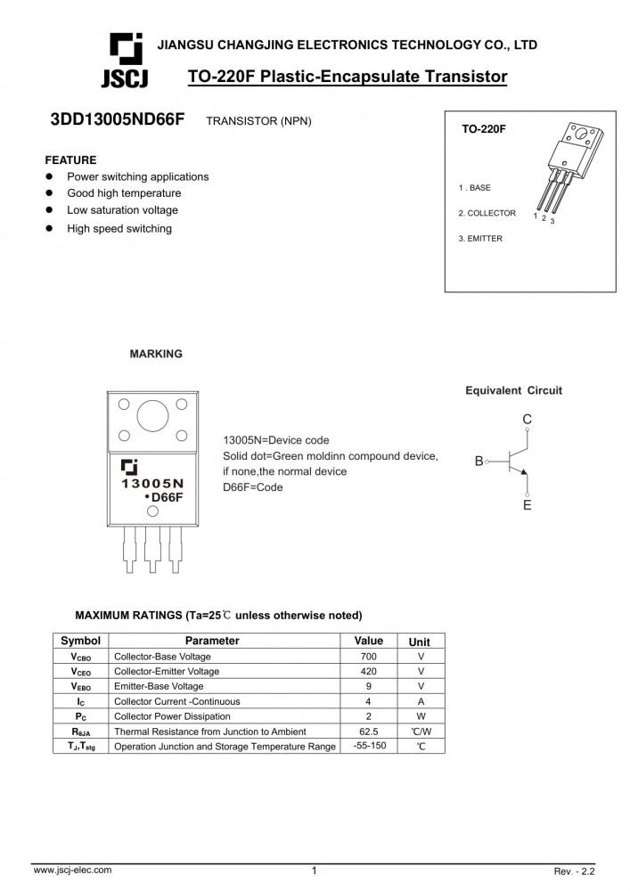3DD13005ND66F datasheet page 1