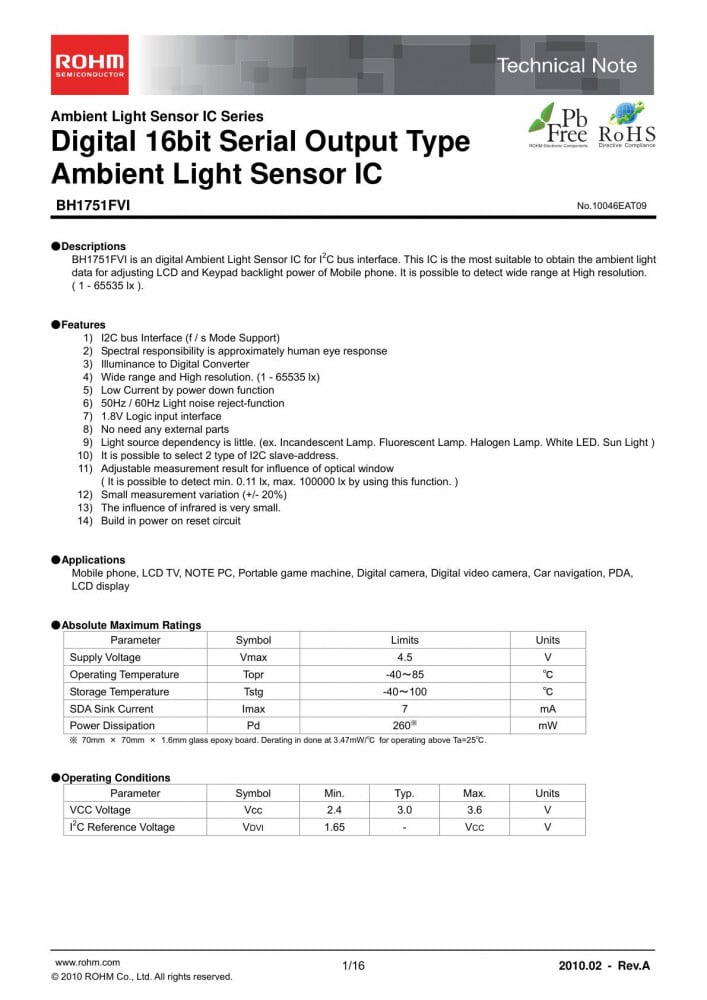 BH1751FVI-TR technical document page 1