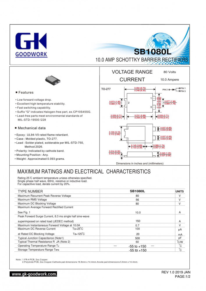SB1080L datasheet page 1