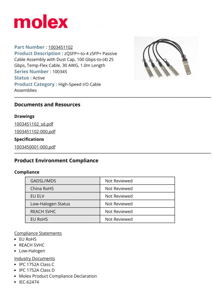 Molex product specification page 1
