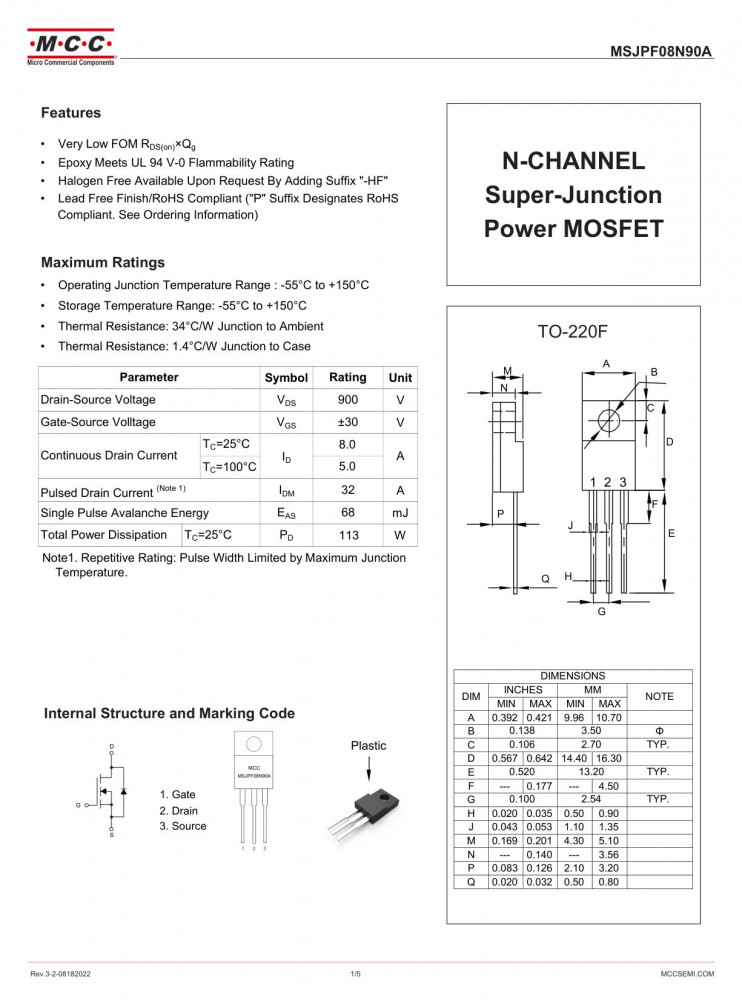 MSJPF08N90A-BP datasheet page 1