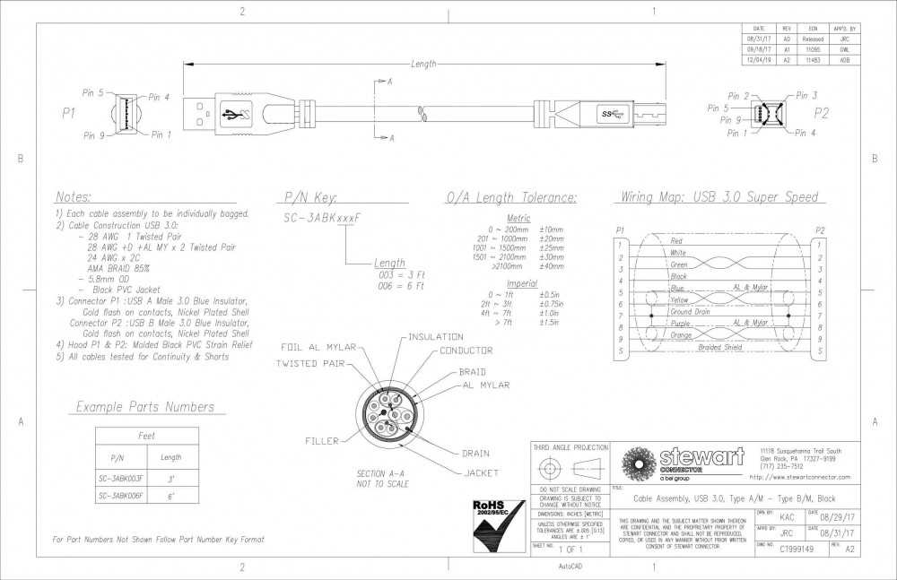 SC-3ABK006F cable assembly drawing