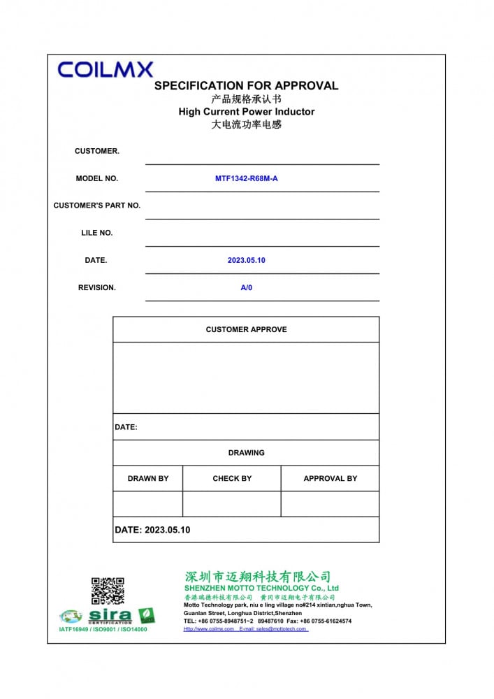 MTF1342-R68M-A specification page 1