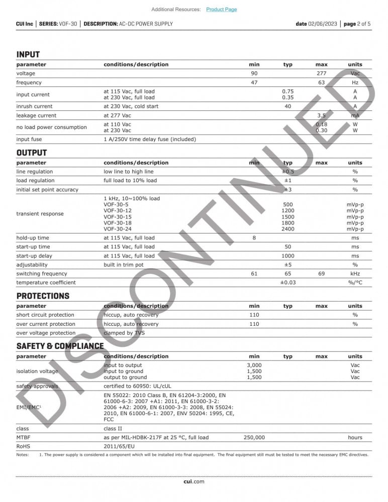 VOF-30-15 datasheet page 2