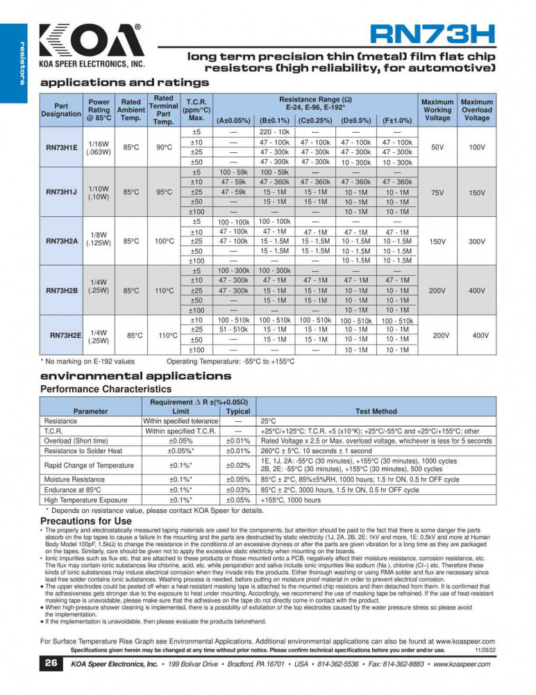 KOA RN73H series datasheet page 2