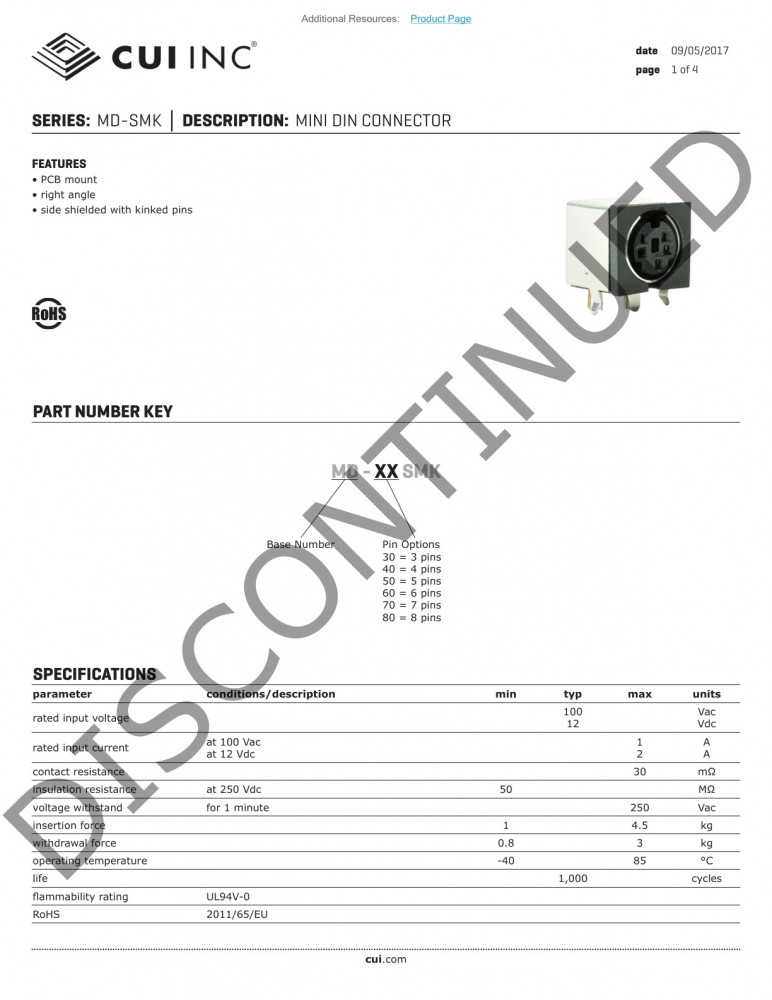 CUI MD-50SMK datasheet page 1