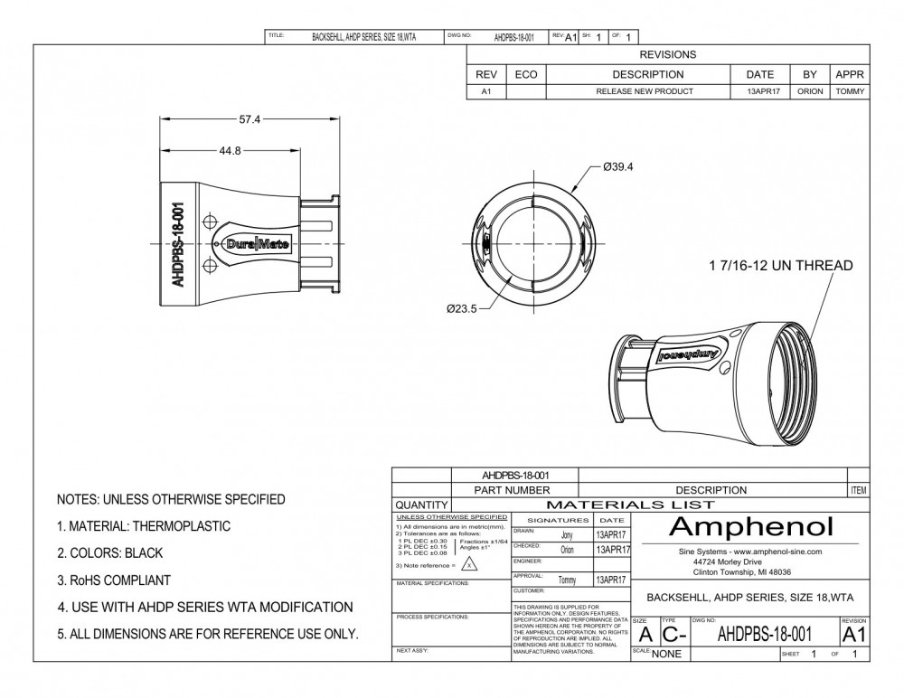 AHDPBS-18-001 product drawing preview
