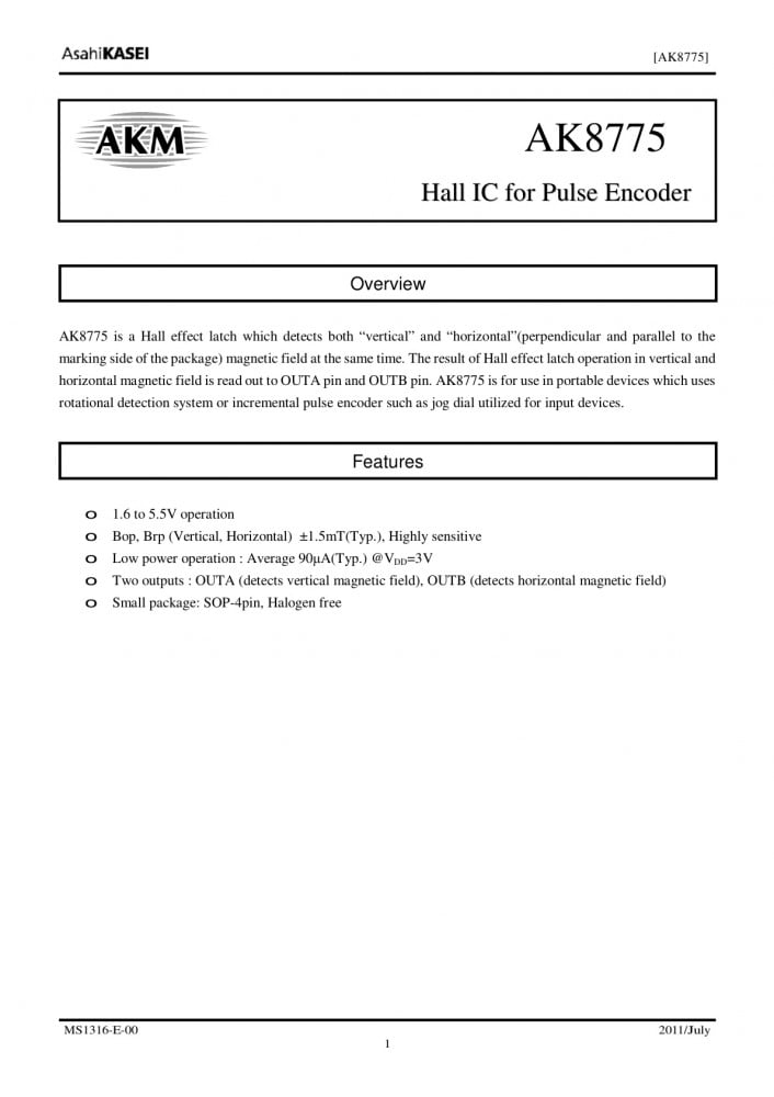 AK8775 datasheet page 1