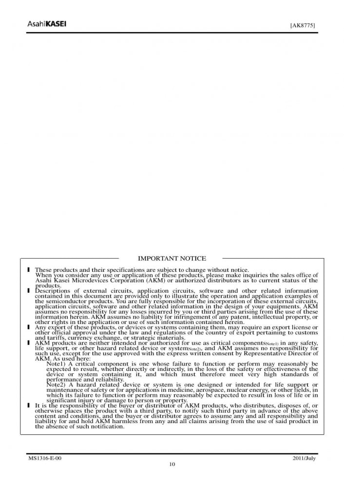 AK8775 datasheet page 10